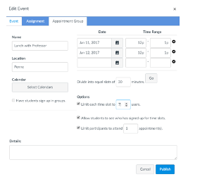 Calendar & Appointment Groups – Canvas Info @ Penn